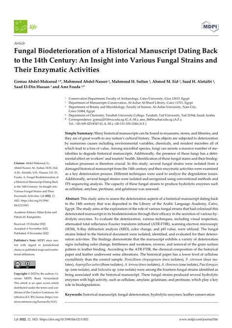 Pdf Fungal Biodeterioration Of A Historical Manuscript Dating Back To The 14th Century An