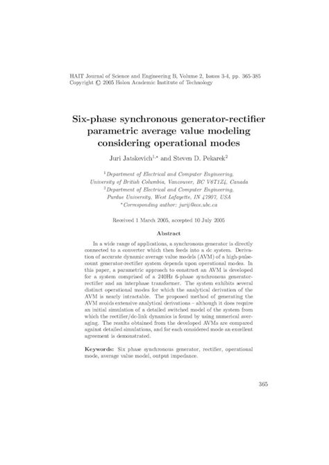 pdf six phase synchronous generator recti ﬁer parametric people