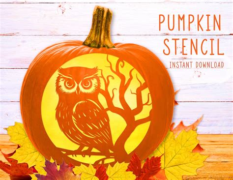 Owl Pumpkin Stencil Pumpkin Carving Stencil Printable Pumpkin Pattern Jack O Lantern