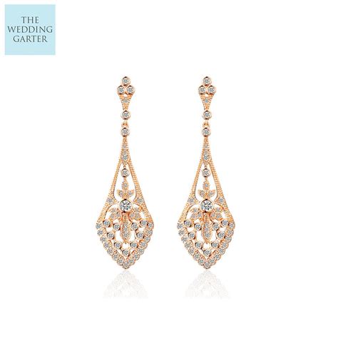 Rose Gold Vintage Style Cz Pave Drop Earrings The Wedding Garter