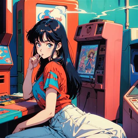 Retro Arcade Anime Girl 80年代のanime Atmosphere 80s Anime Style Seaart Ai