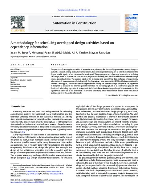 Pdf A Methodology For Scheduling Overlapped Design Activities Based