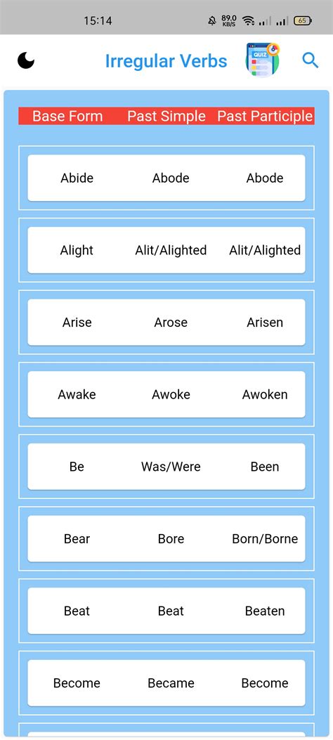 Flutter Irregular Verbs App English Course App Source Code Source Code Sellanycode