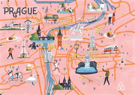 Airbnb Prague Map Making Pictures Prague Map Prague Tourist Map Illustrated Map