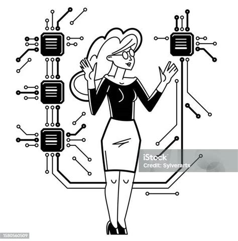 하드웨어 벡터 개요 그림을 수리하는 시스템 관리자 회로 기판 마더보드 및 프로세서 서버 Pc 기술을 다루는 시스템 관리자 컴퓨터 엔지니어 Cpu에 대한 스톡 벡터 아트 및