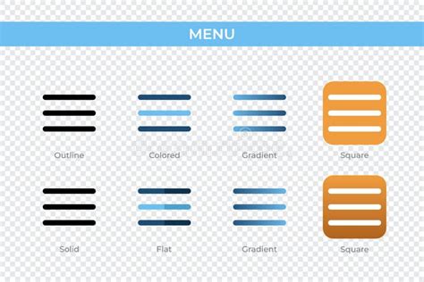 Menu Icon In Different Style Menu Vector Icons Designed In Outline Solid Colored Gradient