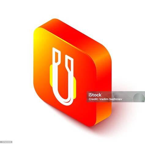 흰색 배경에 격리 된 등색 선 고기 집게 아이콘 바베큐 집게 기호 바베큐 및 그릴 도구 주황색 정사각형 버튼 벡터 3차원 형태에 대한 스톡 벡터 아트 및 기타 이미지