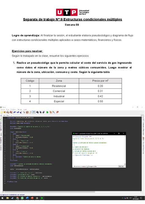 S09s1 Estructura Condicional Múltiple Separata De Trabajo N°9 Estructuras Condicionales