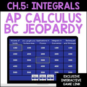 AP Calculus Chapter 5 Jeopardy Integrals By The Lesson Lounge TPT