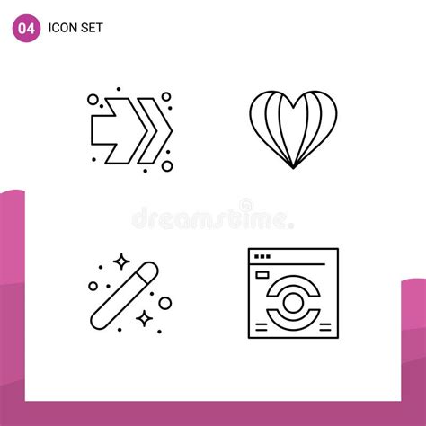 Pack Of 4 Modern Filledline Flat Colors Signs And Symbols For Web Print Media Such As Arrows