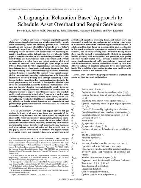 Pdf A Lagrangian Relaxation Based Approach To Schedule Asset Overhaul