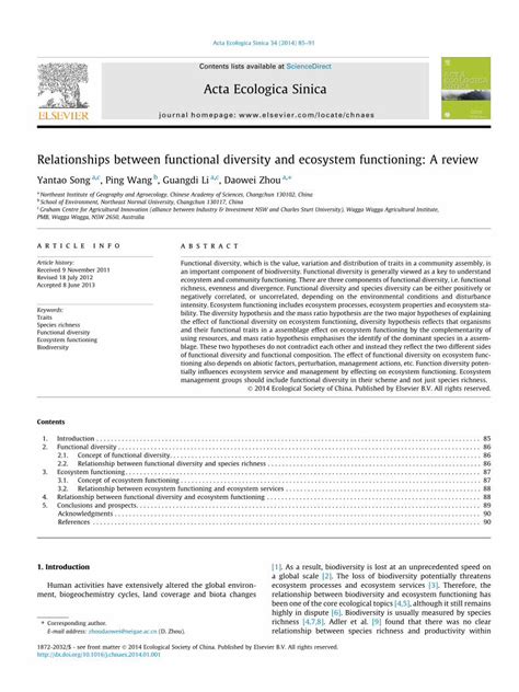 Pdf Relationships Between Functional Diversity And Ecosystem