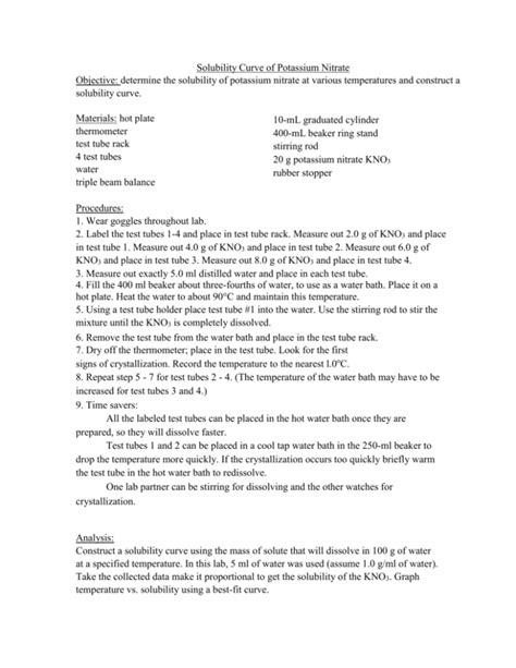 Potassium Nitrate Solubility Curve Lab Report