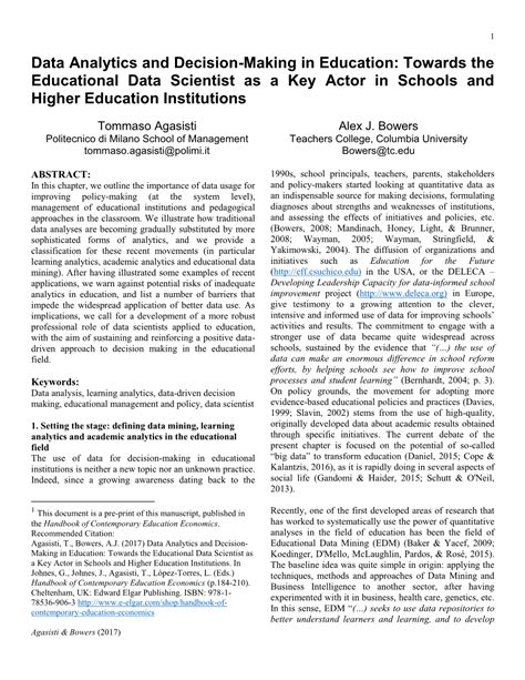 Data Analytics And Decision Making In Education Towards The Educational Data Scientist As A Key