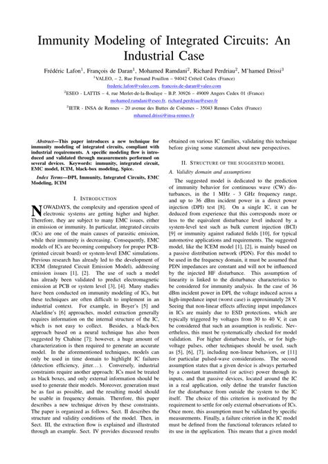 Pdf Immunity Modeling Of Integrated Circuits An Industrial Case