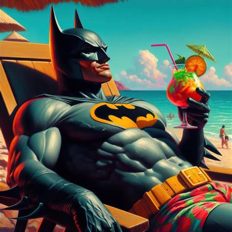 Premium Photo Relaxed Batman In Bath Clothes Drinking A Cocktail On