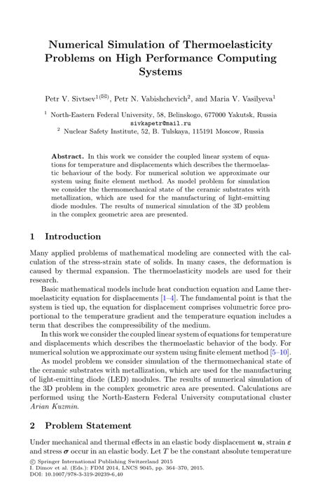 Pdf Numerical Simulation Of Thermoelasticity Problems On High Performance Computing Systems