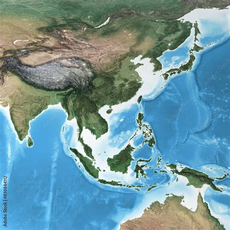 Ilustração Do Stock Physical Map Of South East Asia With High