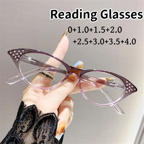 Diamond Fashion Presbyopia Glasses Ultralight Luxury Cat Eye Hyperopia
