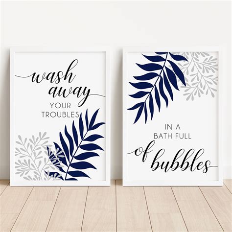2pc Blue Bathroom Art Bathroom Quotes Bathroom Wall Decor Etsy