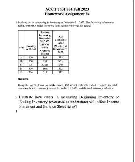 Solved Acct 2301 004 Fall 2023 Homework Assignment 4 1