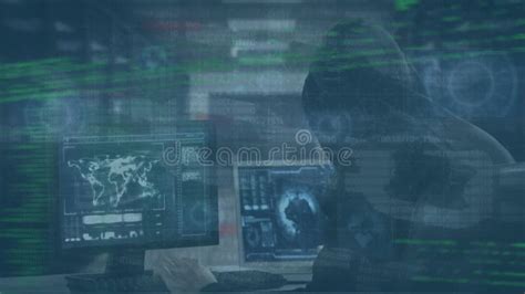 Animation Of Data Processing Over Hacker With Laptop Stock Video