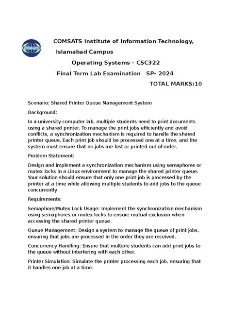 Lab Terminal Sp2024 2 Note Comsats Institute Of Information Technology Islamabad Campus