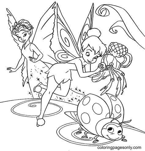 Tinker Bell And Ladybug Coloring Page Free Printable Coloring Pages