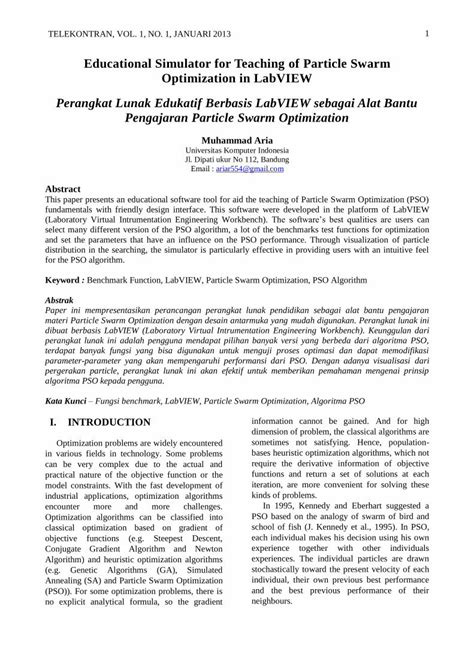 Pdf Educational Simulator For Teaching Of Particle Swarm Optimization Telekontranteunikom