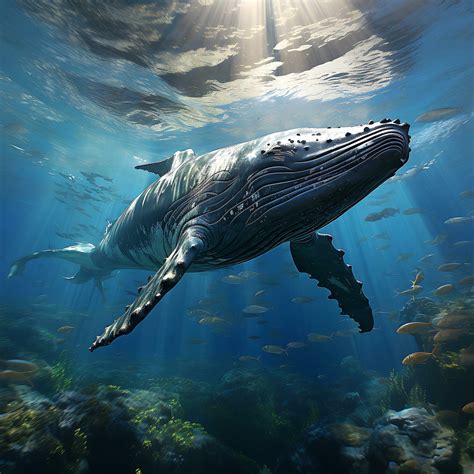 Humpback Whale Playfully Swimming In Clear Blue Ocean Ai Generative