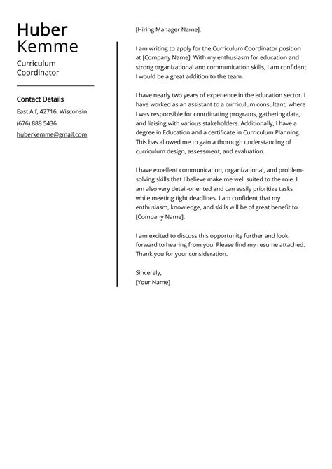 Coordinator Cover Letter