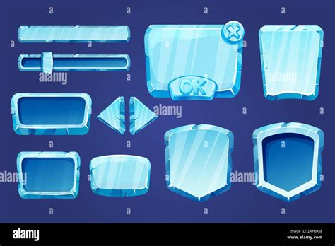Set Game Menu Assets Ice Buttons Interface Elements D In Cartoon Style Isolated Blocks