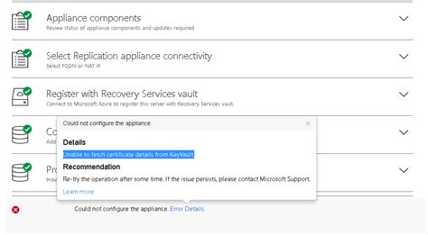 error registering an asr replication appliance to azure site recovery