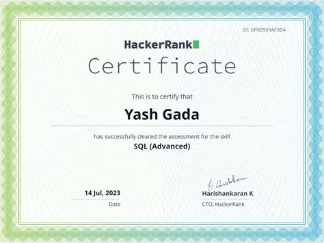 Yash Gada On Linkedin Hackerrank Hackerrankcertified Mysql Bigquery