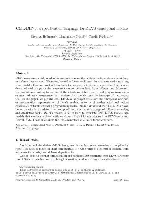pdf cml devs a specification language for devs conceptual models