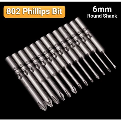 802 Phillips Electric Bit 6mm Round Shank Magnetic Screwdriver Phillips Bits S2 Steel Cross