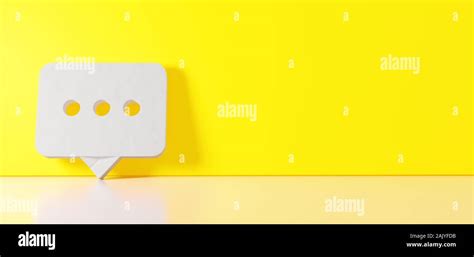 3d Rendering Of White Symbol Of Rectangular Rounded Chat Bubble With Three Dots Icon Leaning On