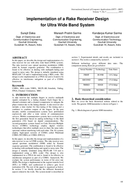 pdf implementation of a rake receiver design for ultra wide band system