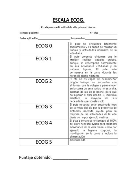 Escala Ecog Pdf Ciencias De La Salud Enfermedades Y Trastornos