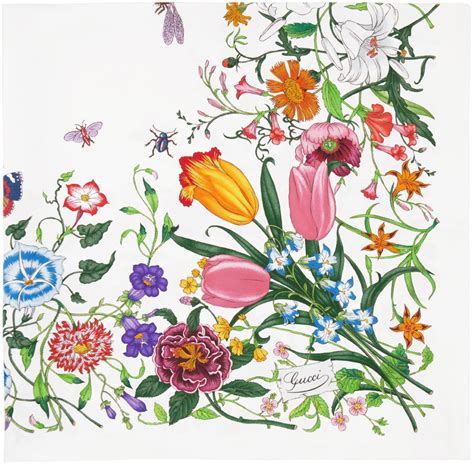 Gucci White Flora Print Scarf Gucci