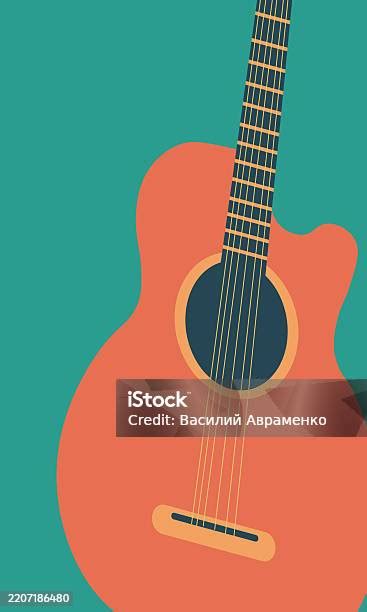 기타 어쿠스틱 음악 나무 악기 아이콘 그림자 클래식 스트링 프렛 파란색 배경에 플랫 그래픽 벡터 그림 0명에 대한 스톡 벡터 아트 및 기타 이미지 Istock