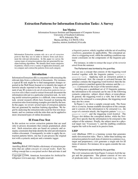 Pdf Extraction Patterns For Information Extraction Tasks A Survey