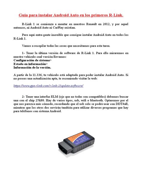 Guía De Instalación De Android Auto En R Link 1 Pdf Android Sistema Operativo Informática