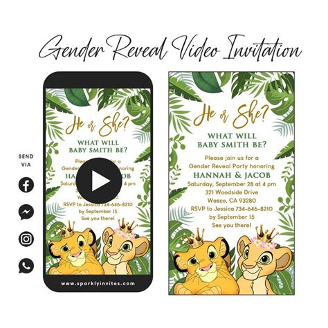 Gender Reveal Lion King Video Invitation Simba Nala Gender Reveal Lion