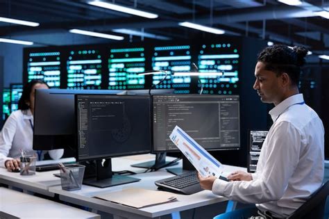 Premium Photo Data Center Technician Doing Yearly Maintenance Checkup