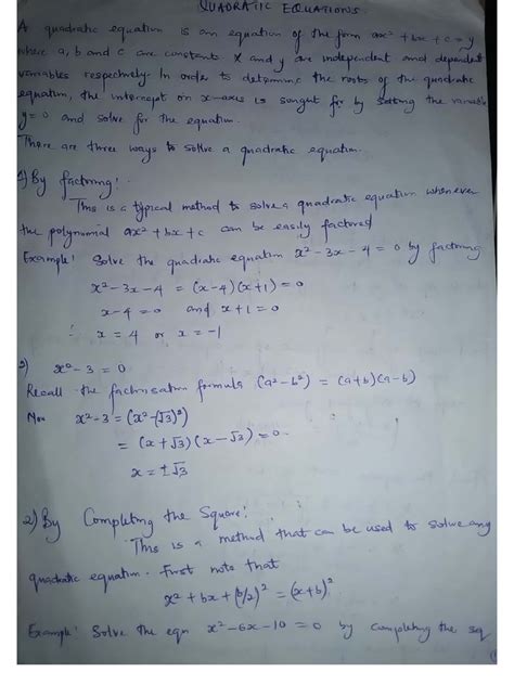 Quadratic Eqn Note 1 Pdf