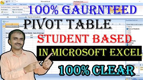 Student Based Pivot Table In Microsoft Excel In Hindi