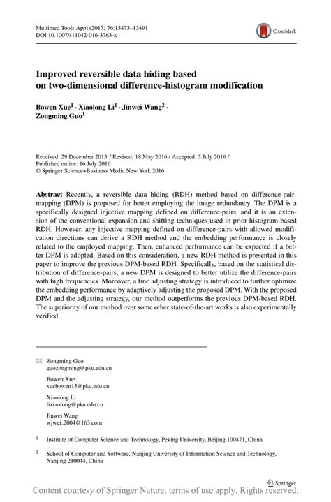 Improved Reversible Data Hiding Based On Two Dimensional Difference