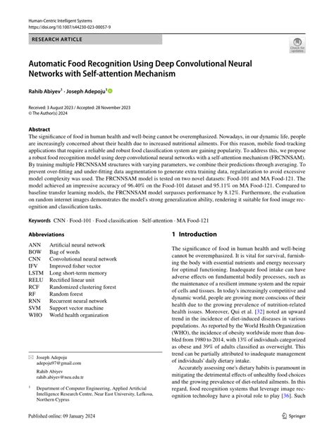 PDF Automatic Food Recognition Using Deep Convolutional Neural Networks With Self Attention