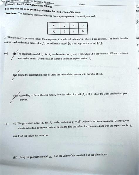 Get Answer Expr Test Topics 21 26 Free Response Questions Name